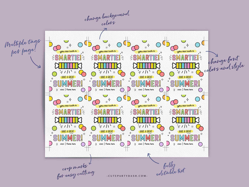 Printable Smarties Candy Roll Gift Tag – Cute Party Dash