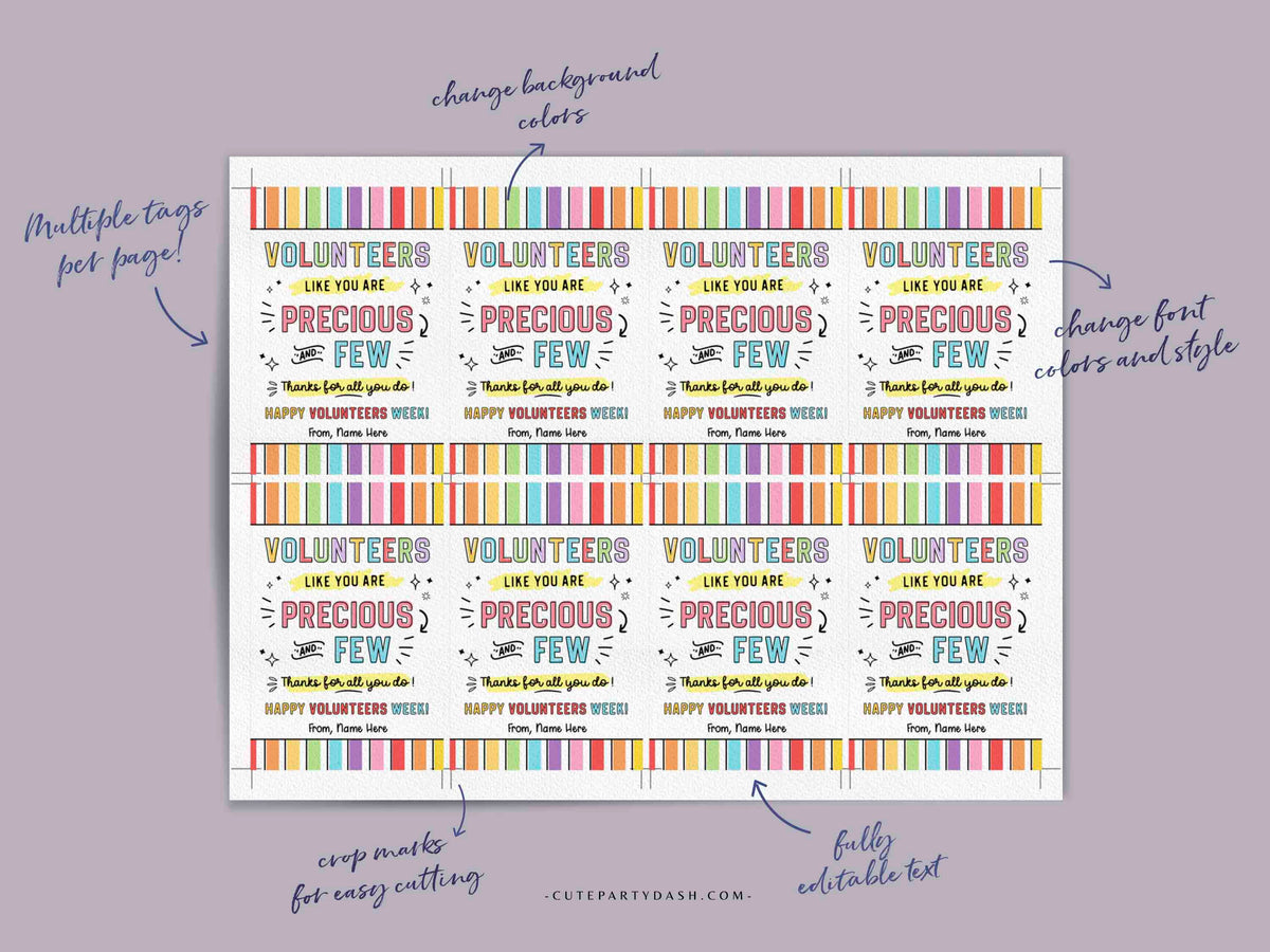 Volunteer Appreciation Gifts Tag Editable Printable Volunteer Thank Yo ...
