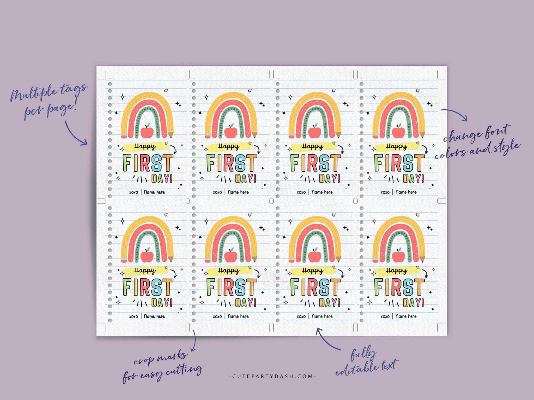 Happy First Day of School Rainbow Gift Tag – Cute Party Dash