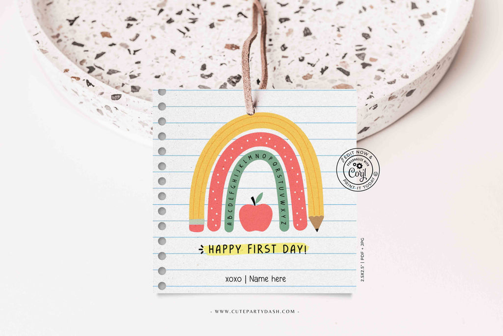 Happy First Day of School Rainbow Gift Tag – Cute Party Dash
