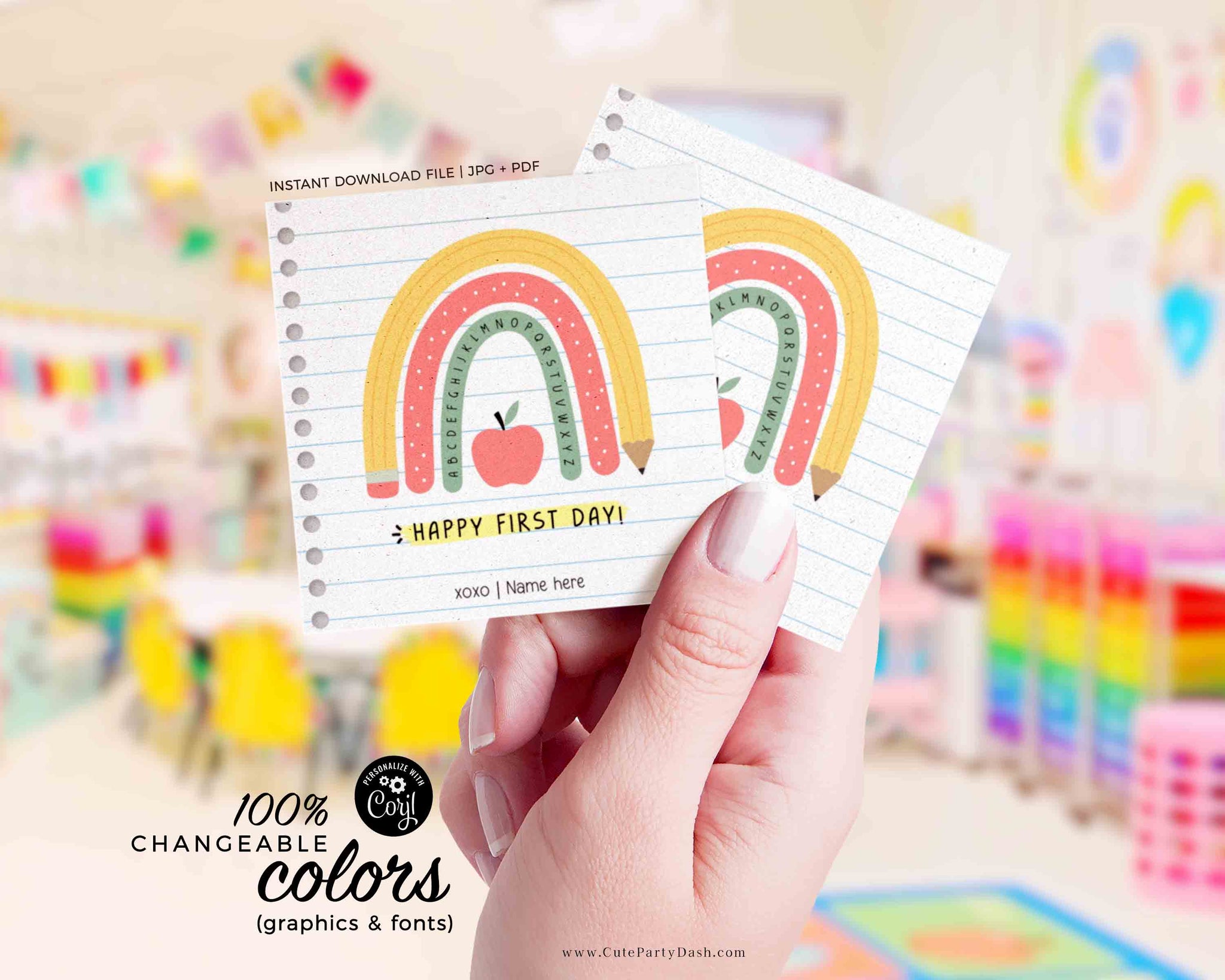 Happy First Day of School Rainbow Gift Tag – Cute Party Dash
