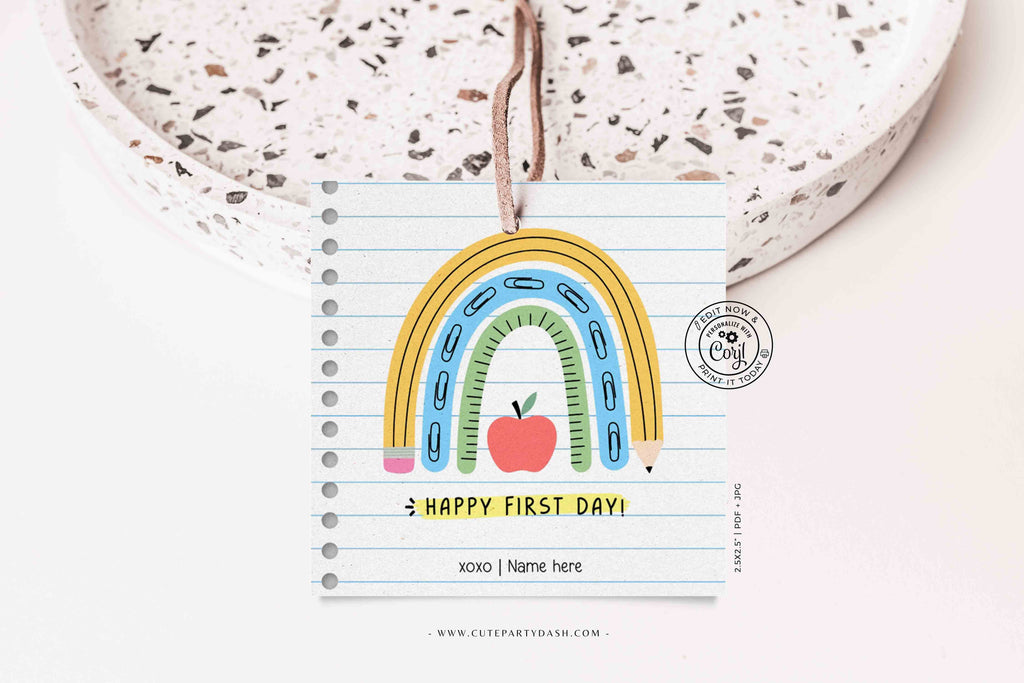 Happy First Day of School Rainbow Gift Tag – Cute Party Dash