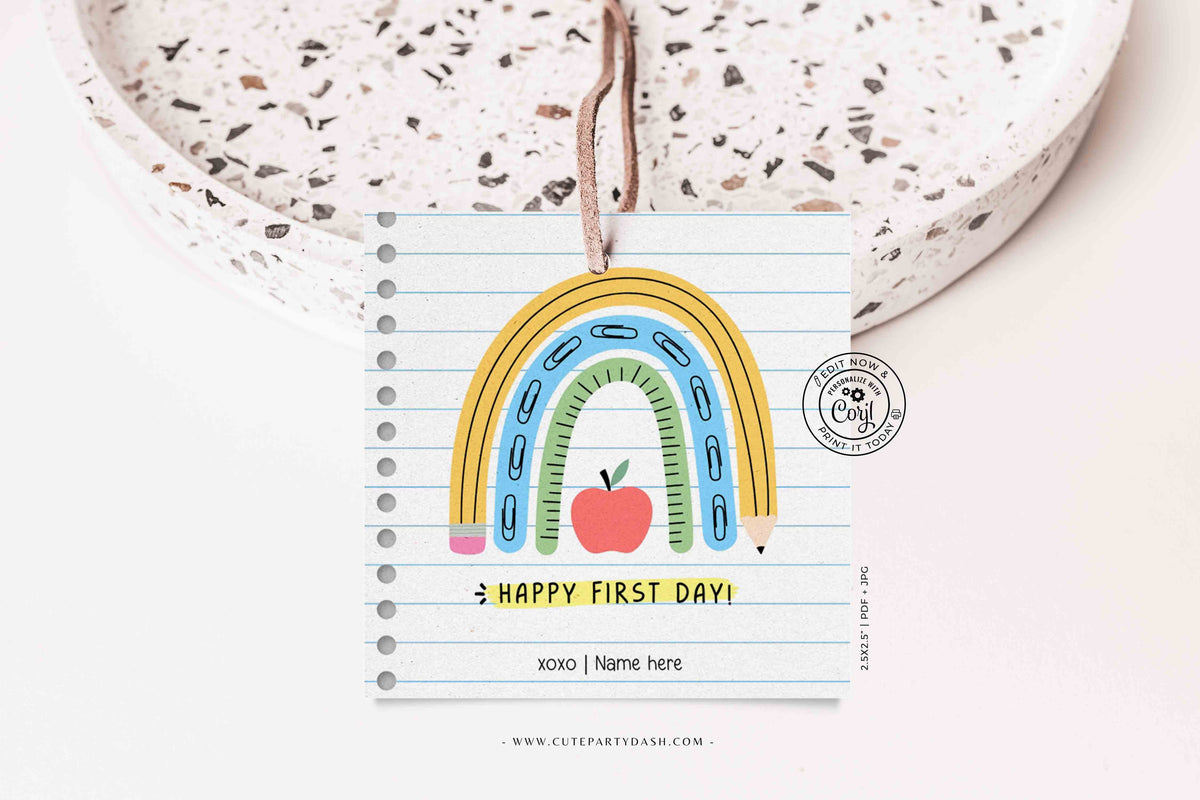 Happy First Day of School Rainbow Gift Tag – Cute Party Dash