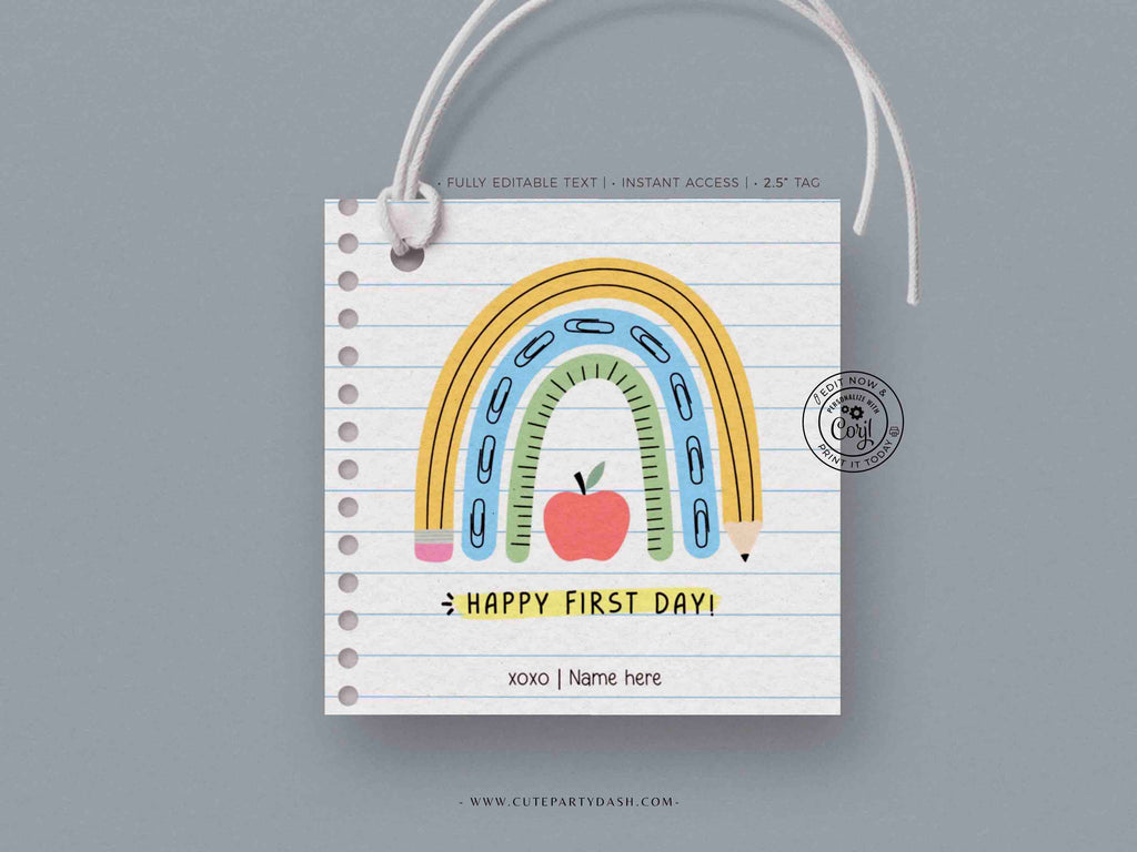 Happy First Day of School Rainbow Gift Tag – Cute Party Dash