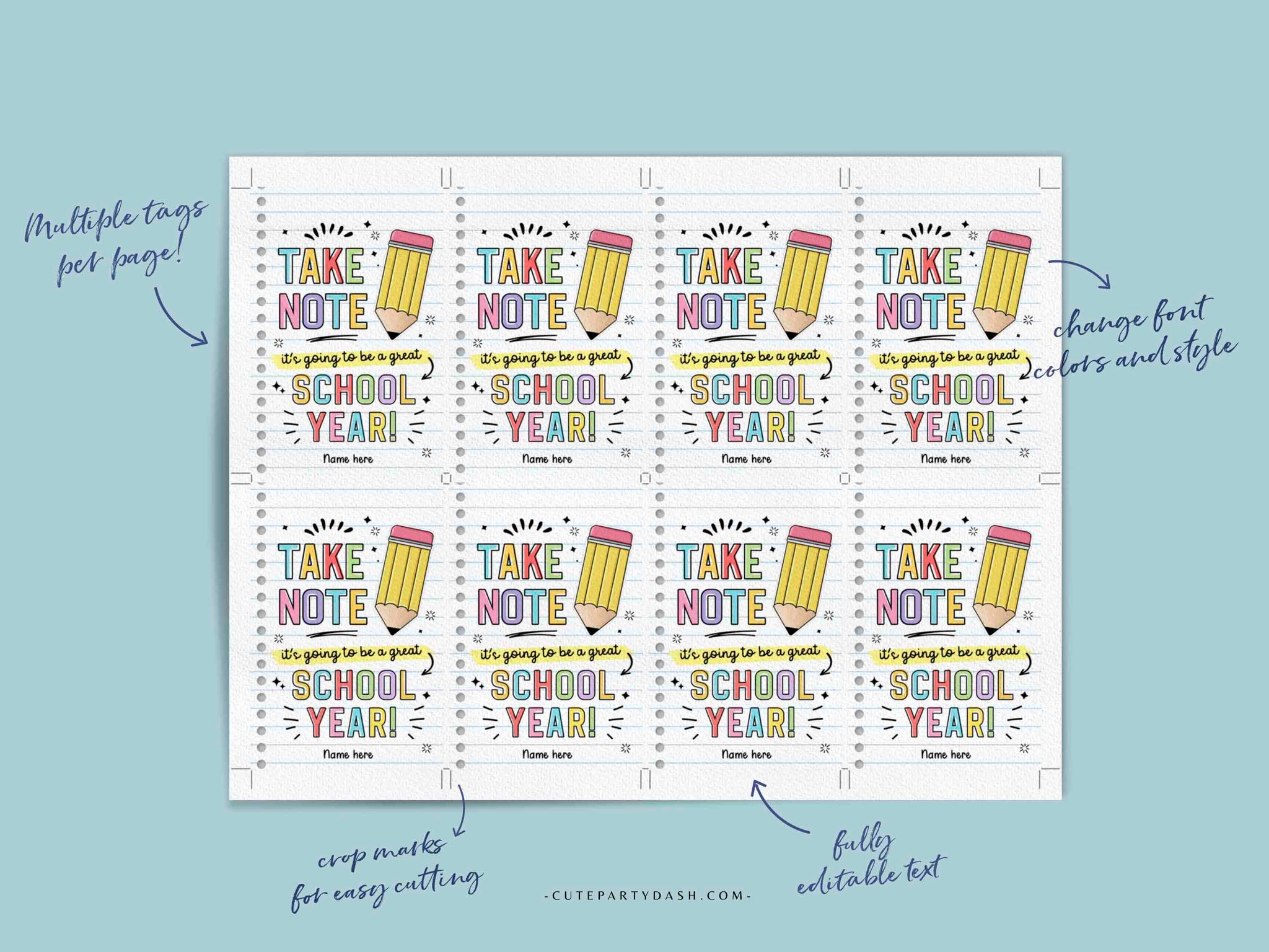 Editable Take Note First day of school gift tags – Cute Party Dash