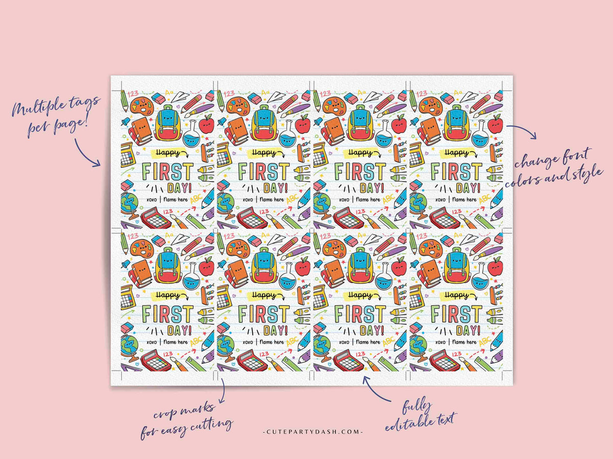 Happy First Day of School Printable Gift Tag – Cute Party Dash