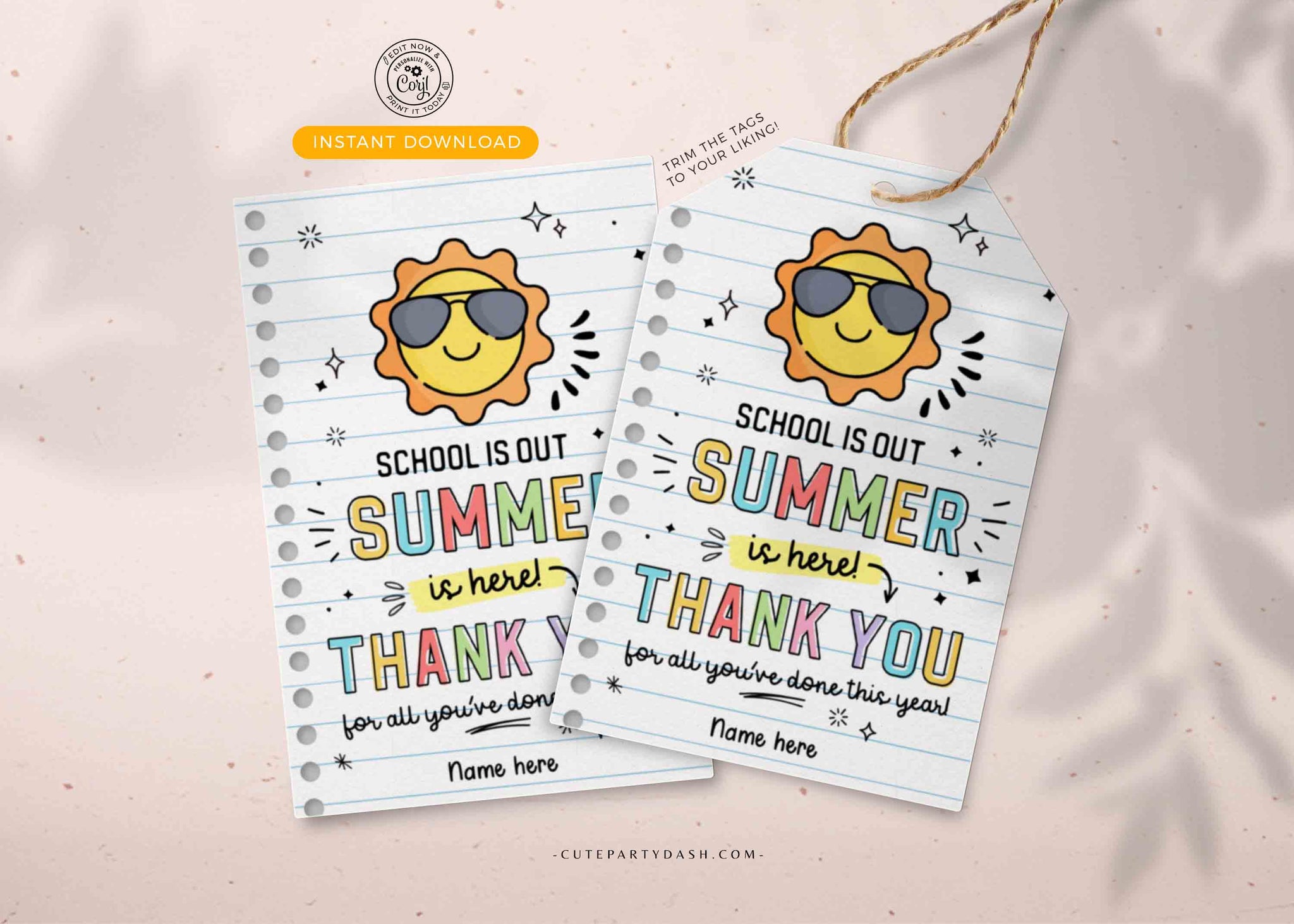Editable School Is Out Summer Is Here Gift Tag – Cute Party Dash