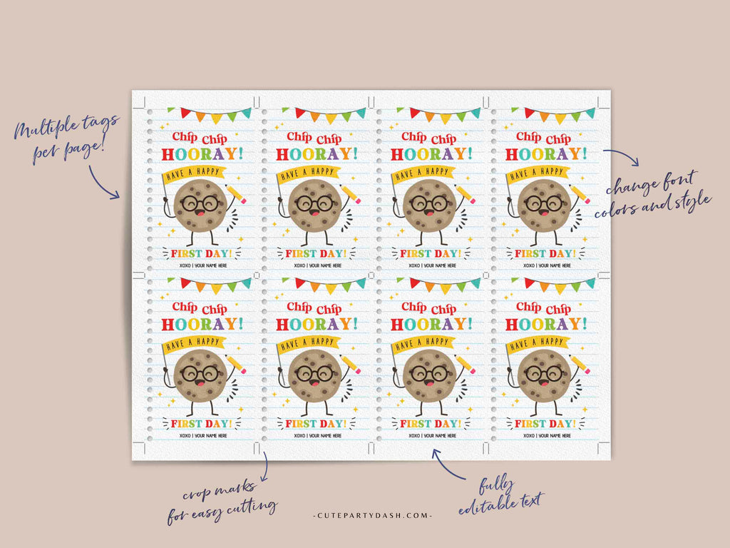 EDITABLE Chip Chip Hooray Happy First Day of School Gift Tag – Cute ...