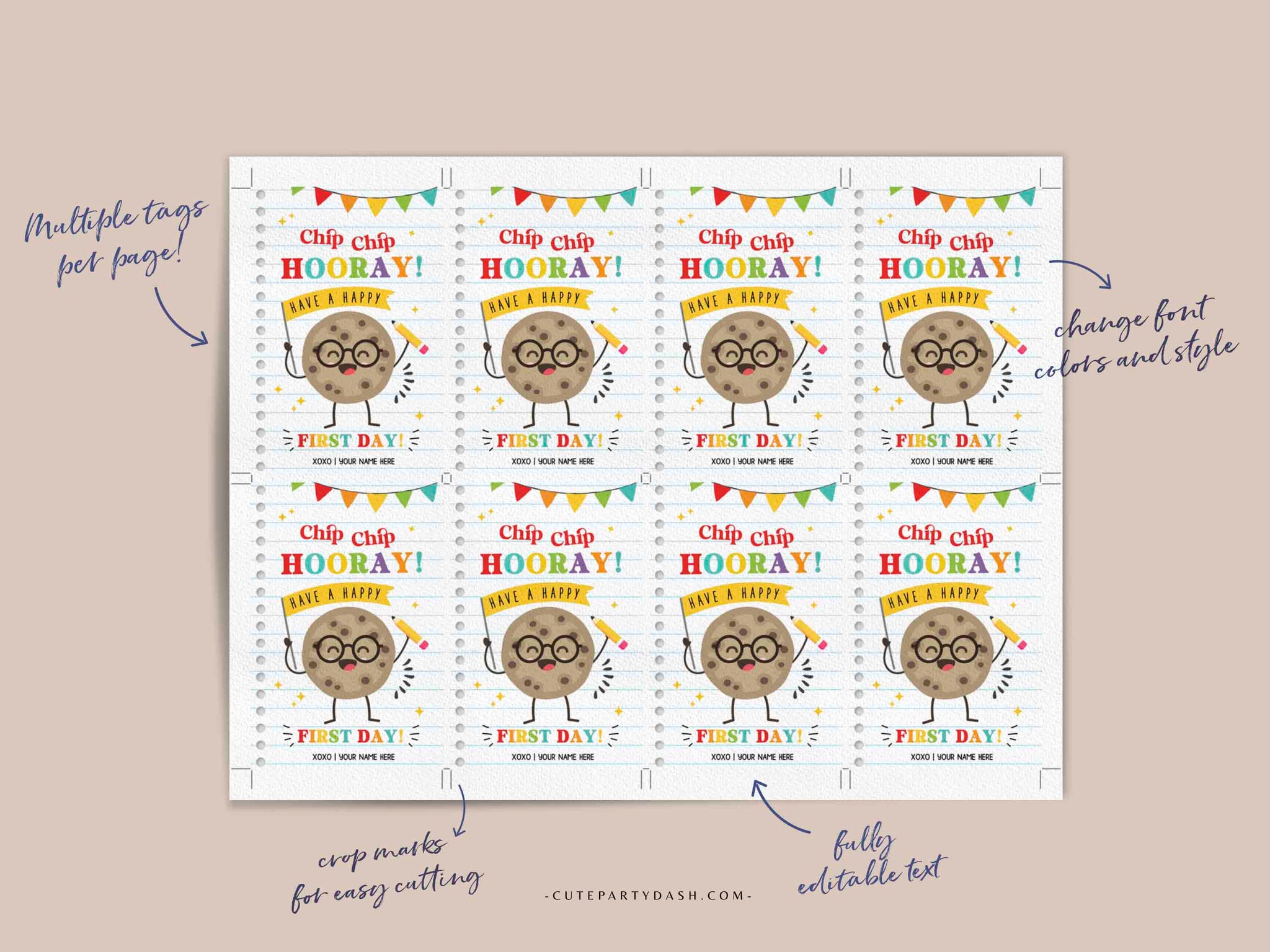 EDITABLE Chip Chip Hooray Happy First Day of School Gift Tag – Cute ...