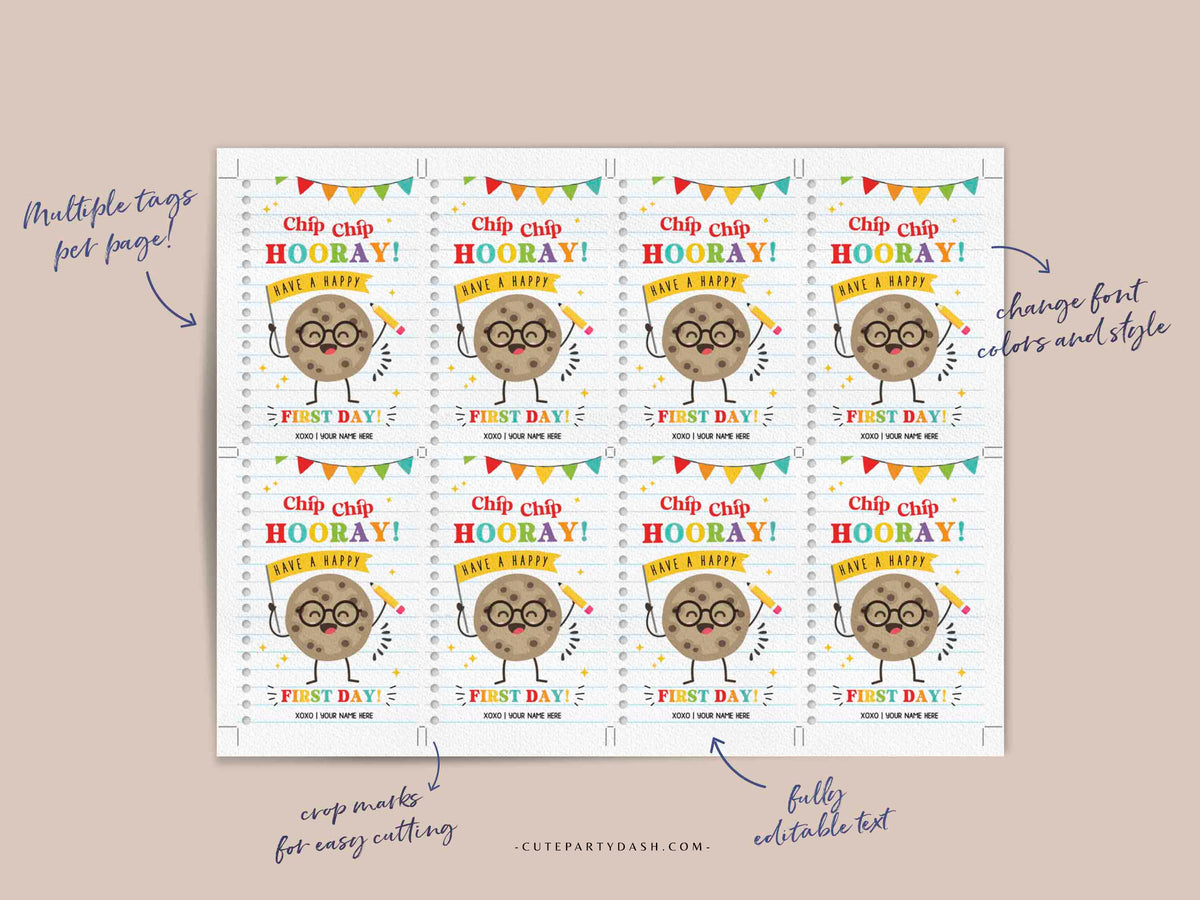 EDITABLE Chip Chip Hooray Happy First Day of School Gift Tag – Cute ...