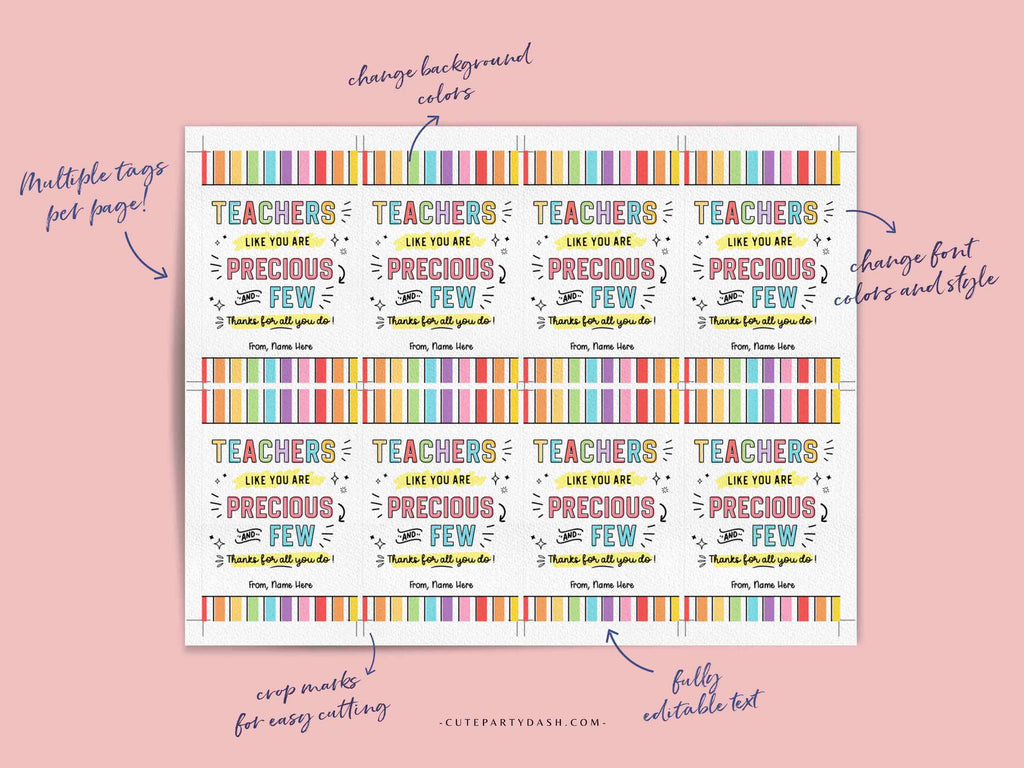 Teacher Thank you Gift Tag Editable Teacher Appreciation Week Gift ...