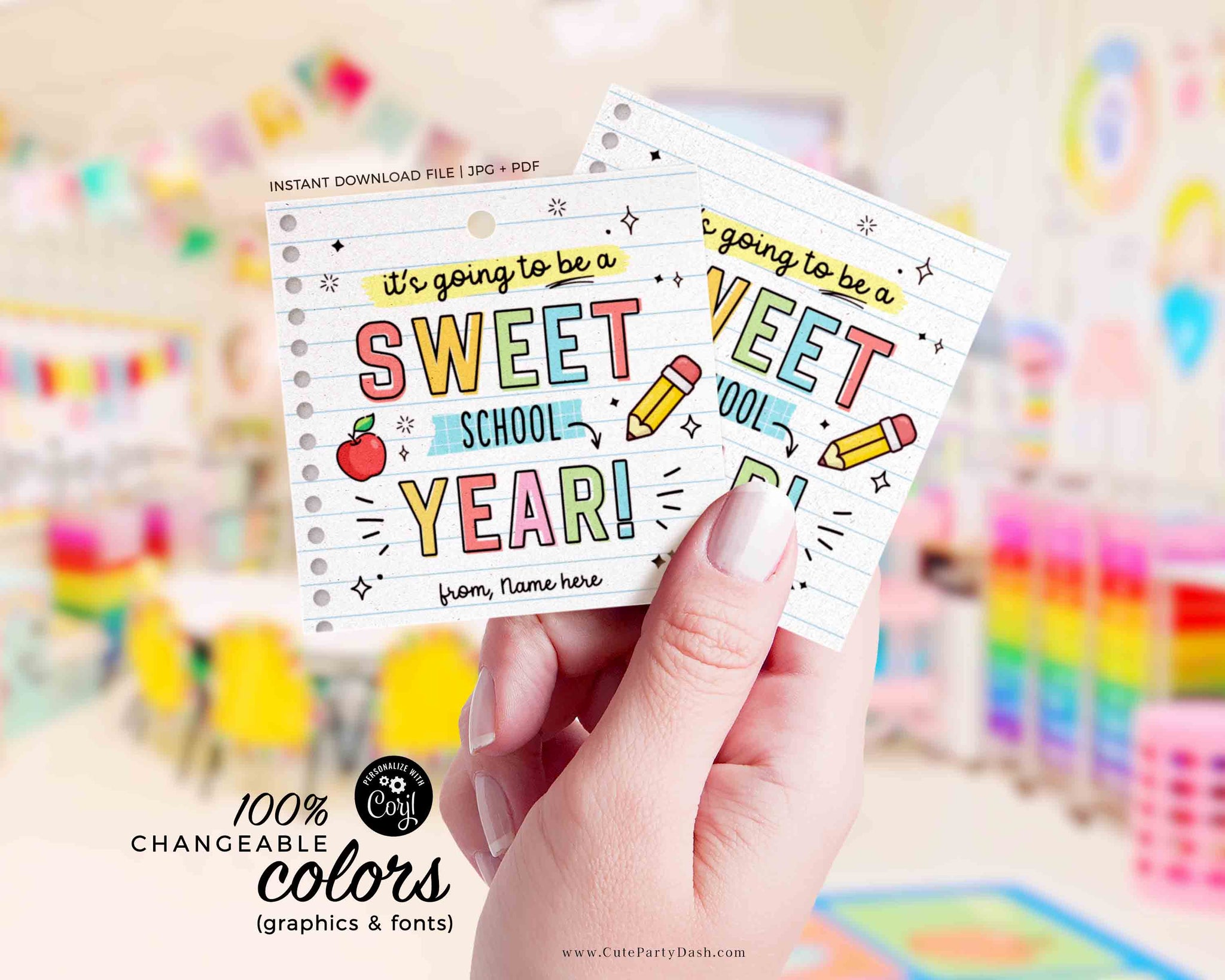 Editable It's going to be a sweet year first day gift tag – Cute Party Dash
