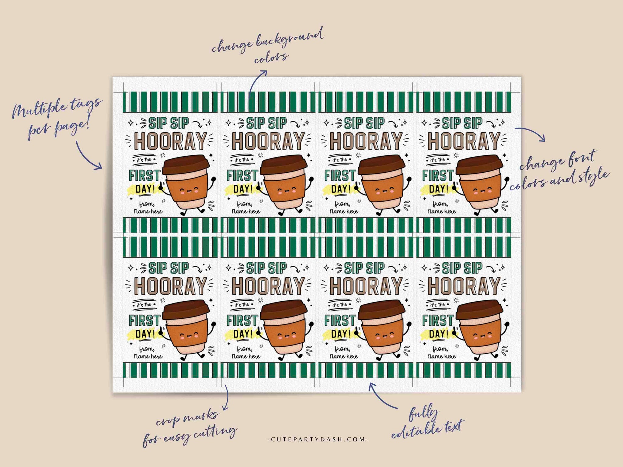 Printable Sip Sip Hooray It's The First Day Gift Tag – Cute Party Dash