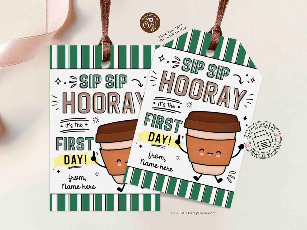 Printable Sip Sip Hooray It's The First Day Gift Tag – Cute Party Dash