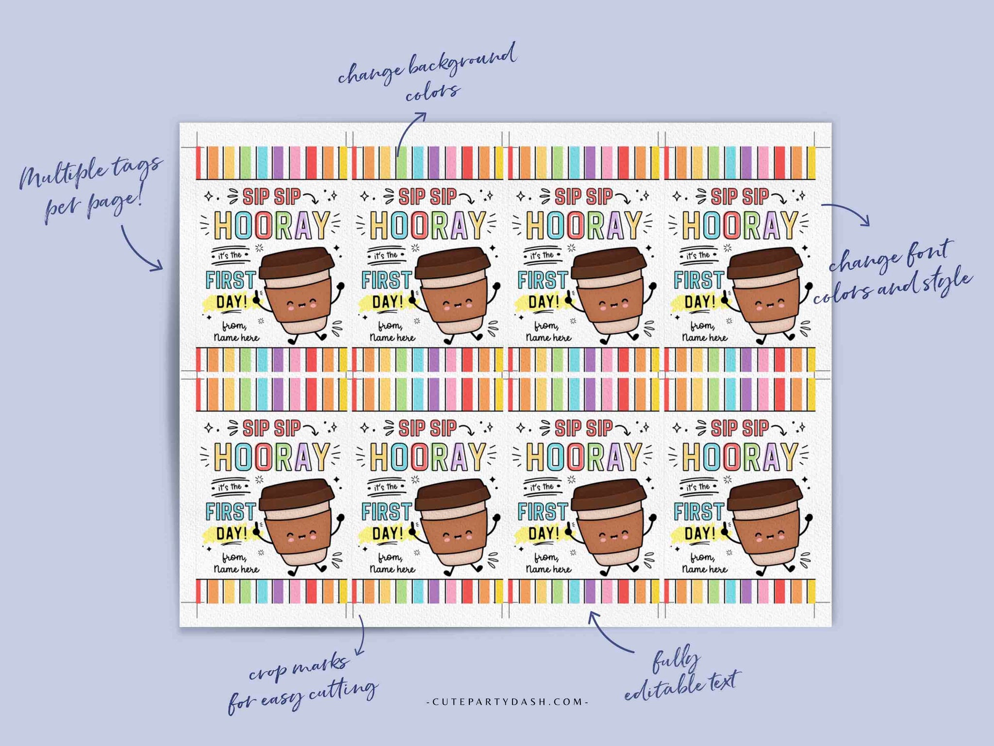 Printable Sip Sip Hooray It's The First Day Gift Tag – Cute Party Dash