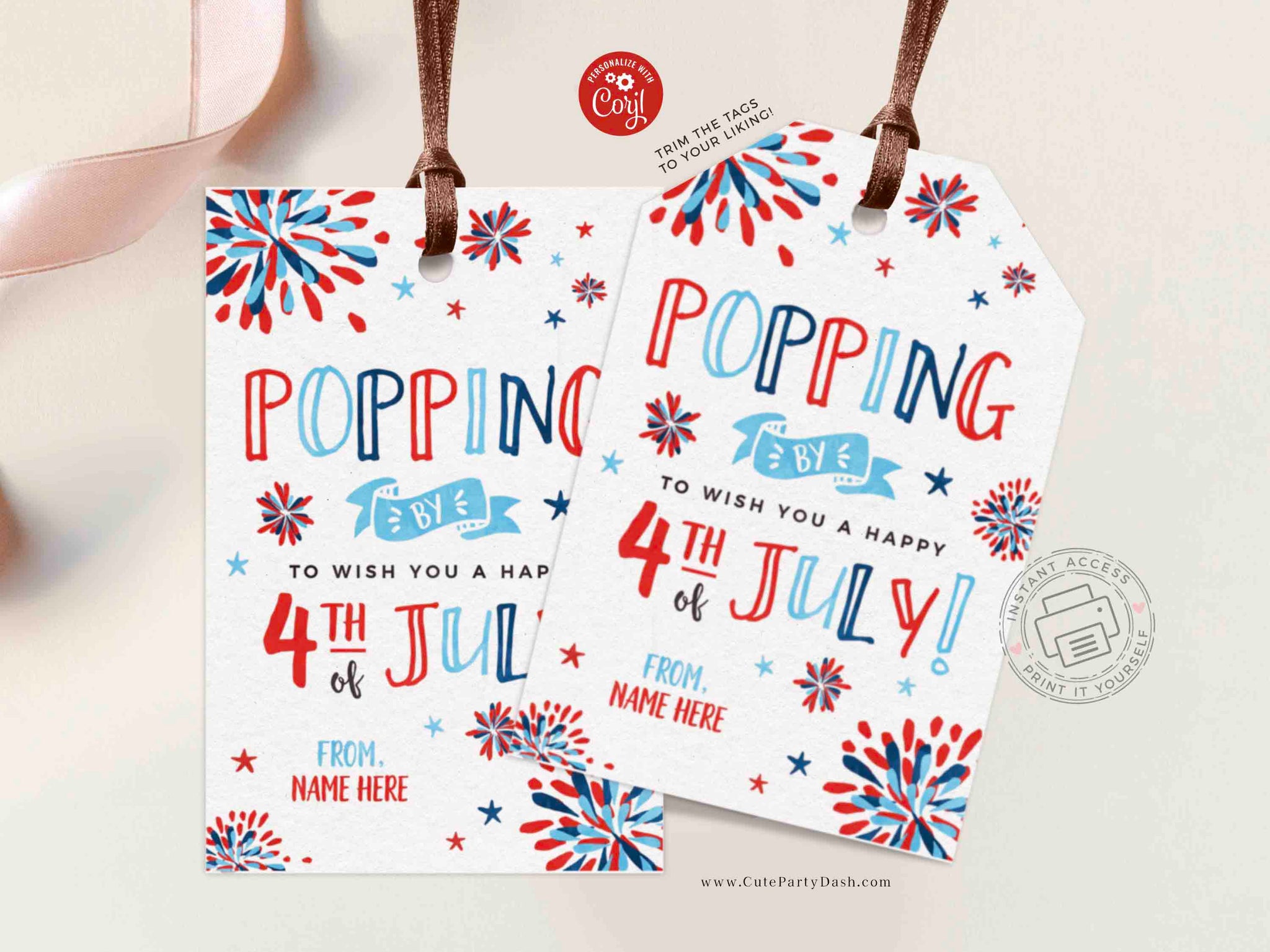Happy 4th of July Popping by tag INSTANT DOWNLOAD Patriotic Real Estat ...