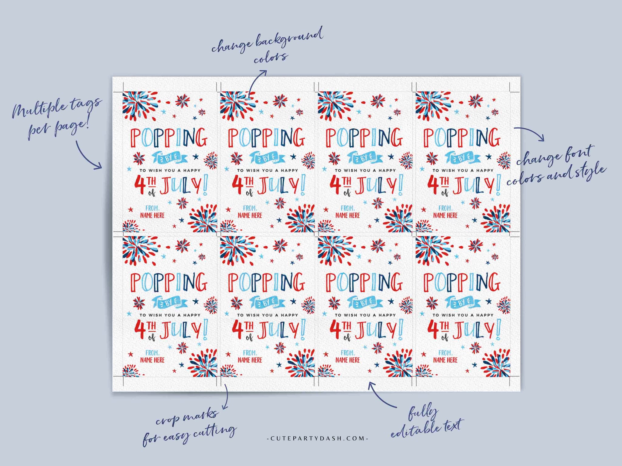 Happy 4th of July Popping by tag INSTANT DOWNLOAD Patriotic Real Estat ...