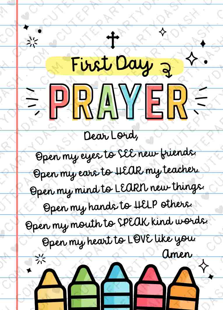 Sunday School Printable First Day of School Prayer Tag – Cute Party Dash