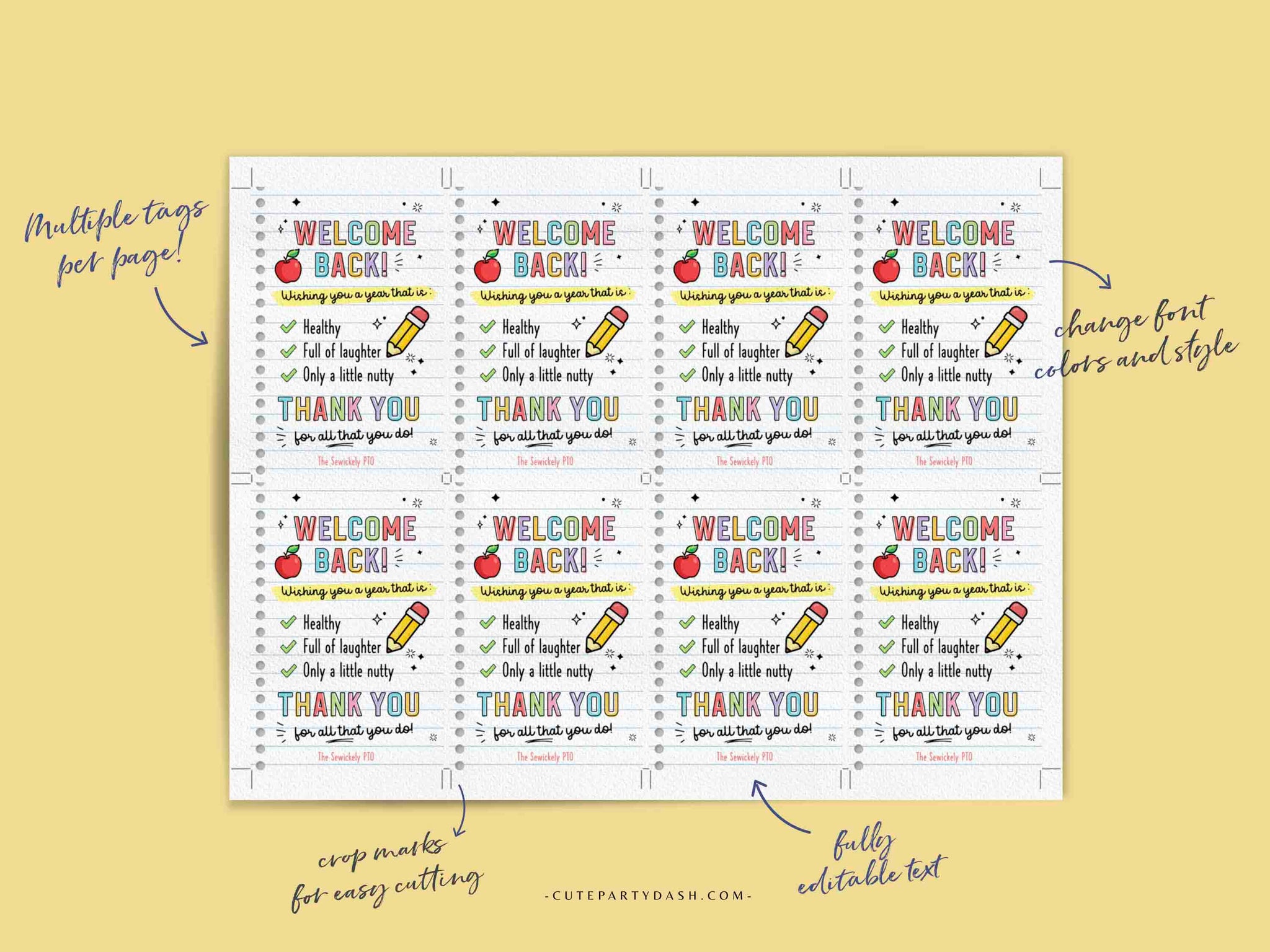Printable Welcome back to school wishes tag – Cute Party Dash