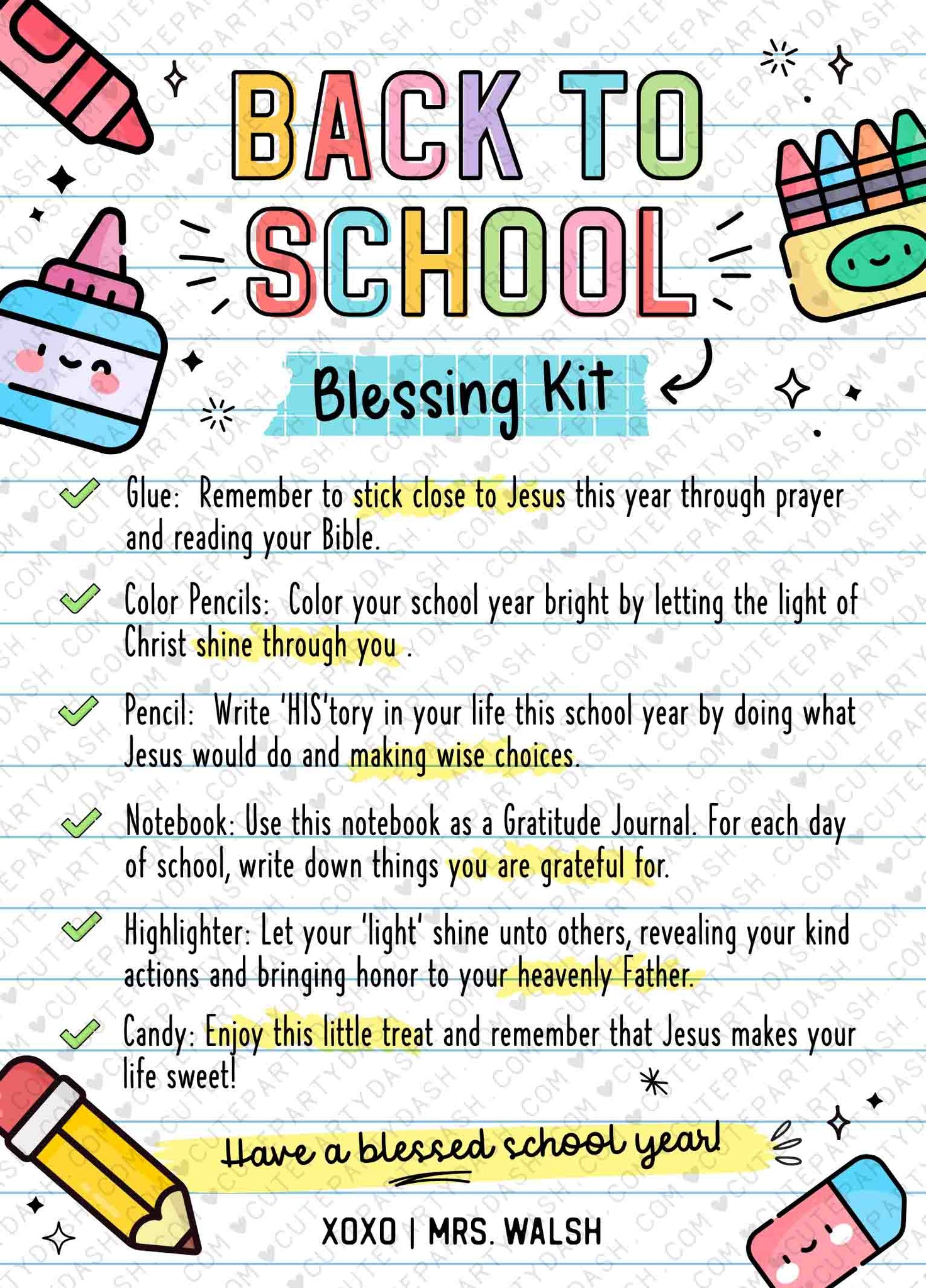 Back to School Blessing Kit INSTANT DOWNLOAD – Cute Party Dash