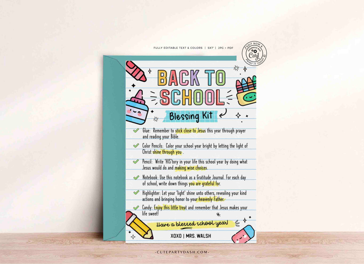 Back to School Blessing Kit INSTANT DOWNLOAD – Cute Party Dash