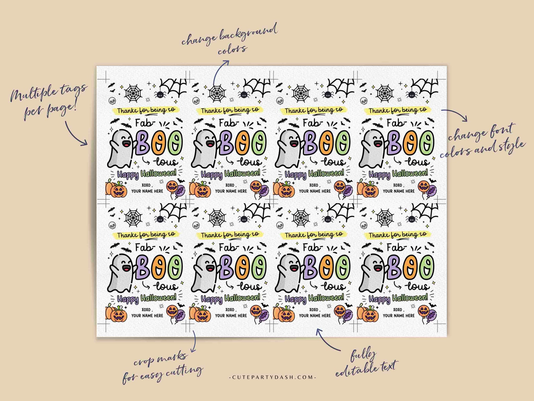 Thank you for being Fab-Boo-Lous Halloween Gift Tags – Cute Party Dash