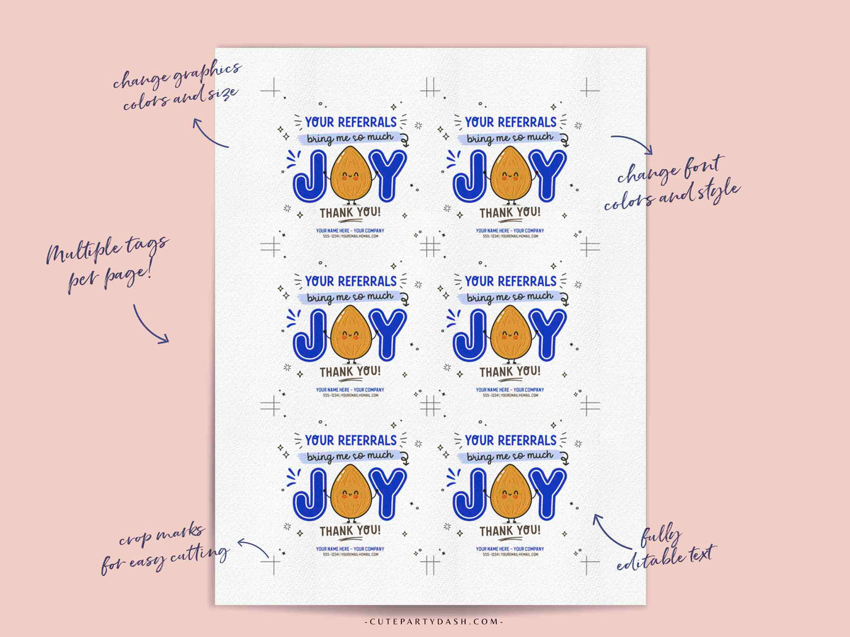 Almonds Joy Referral Gift Tags Template – Cute Party Dash