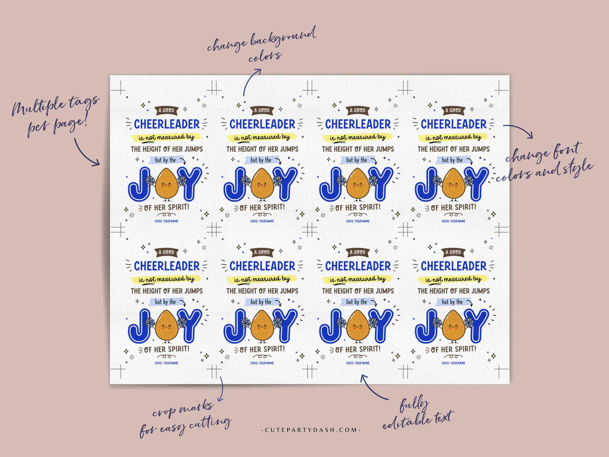Almonds Joy Cheerleading Gift Tags Template – Cute Party Dash