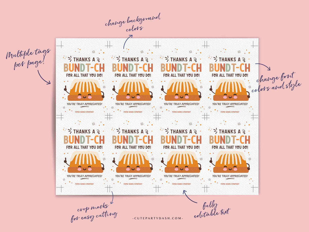 Thanks a Bundt-ch For All That You Do Bundt Cake Tag – Cute Party Dash