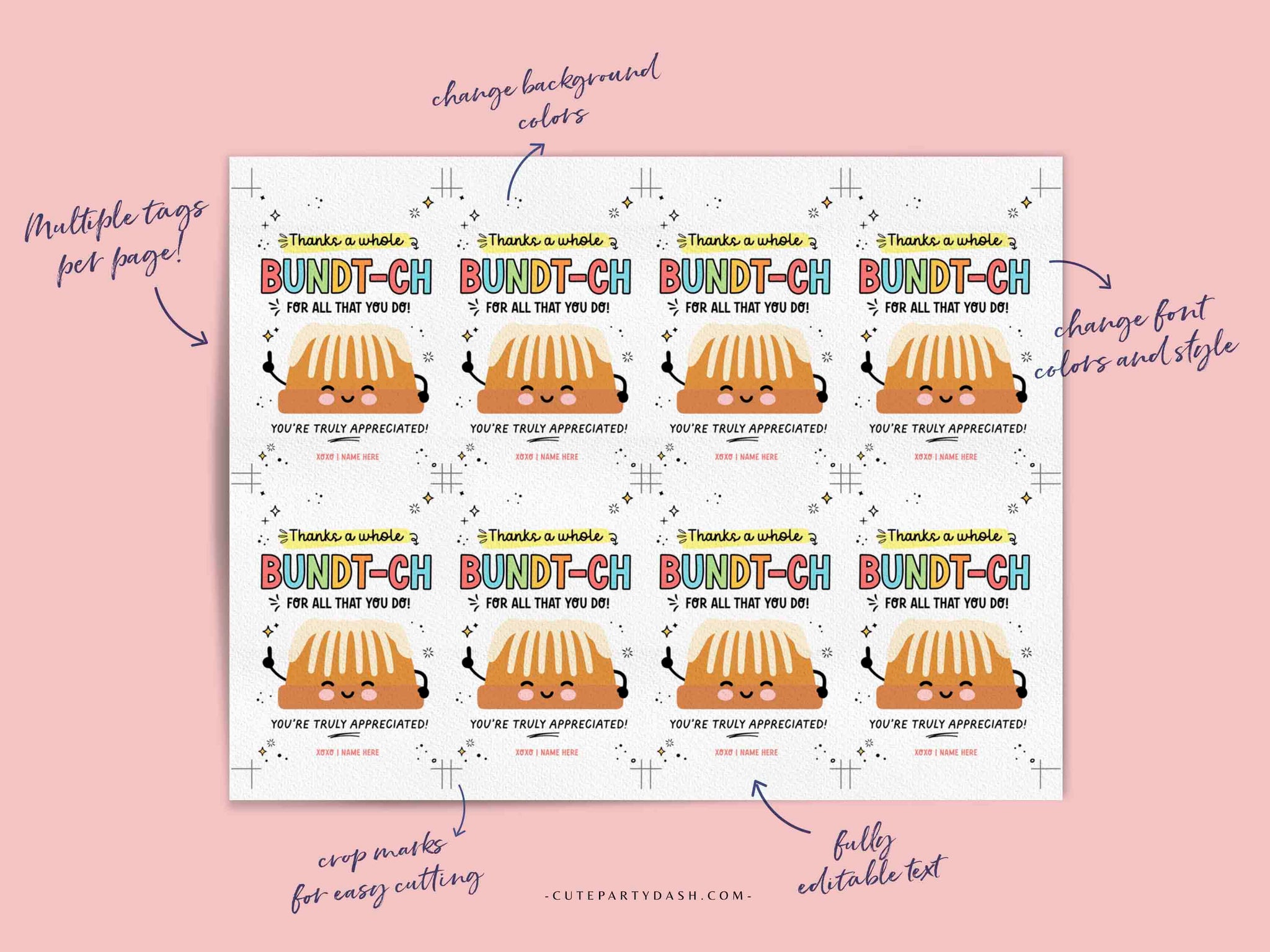Thanks a Bundt-ch For All That You Do Bundt Cake Tag – Cute Party Dash