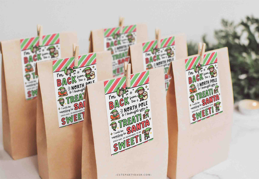Printable Christmas Elf I'm Back Tags INSTANT DOWNLOAD – Cute Party Dash
