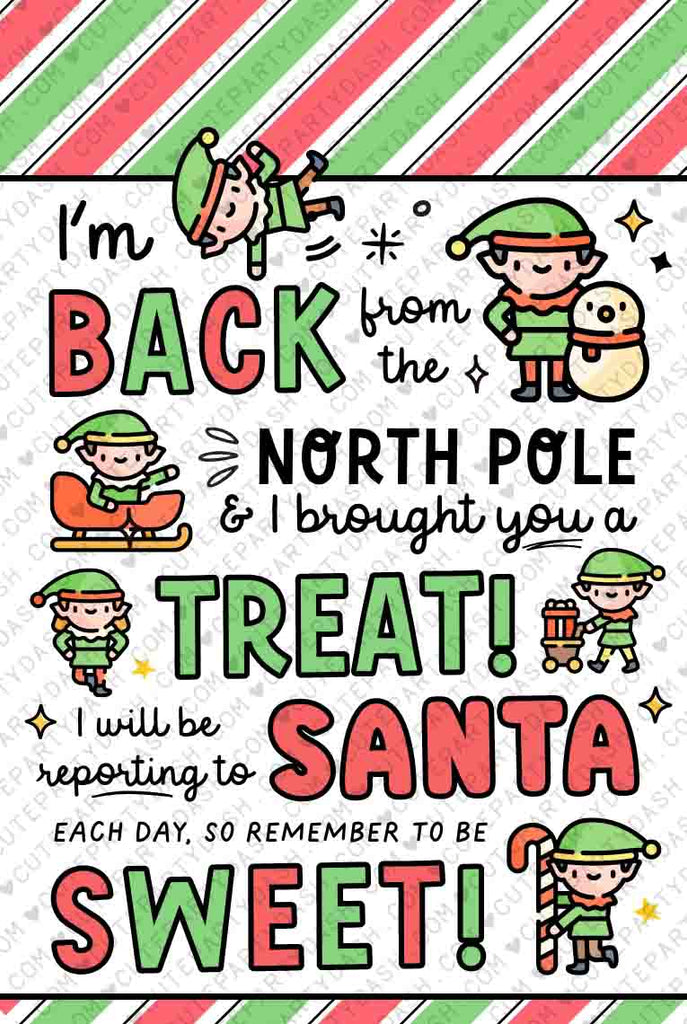 Printable Christmas Elf I'm Back Tags INSTANT DOWNLOAD – Cute Party Dash
