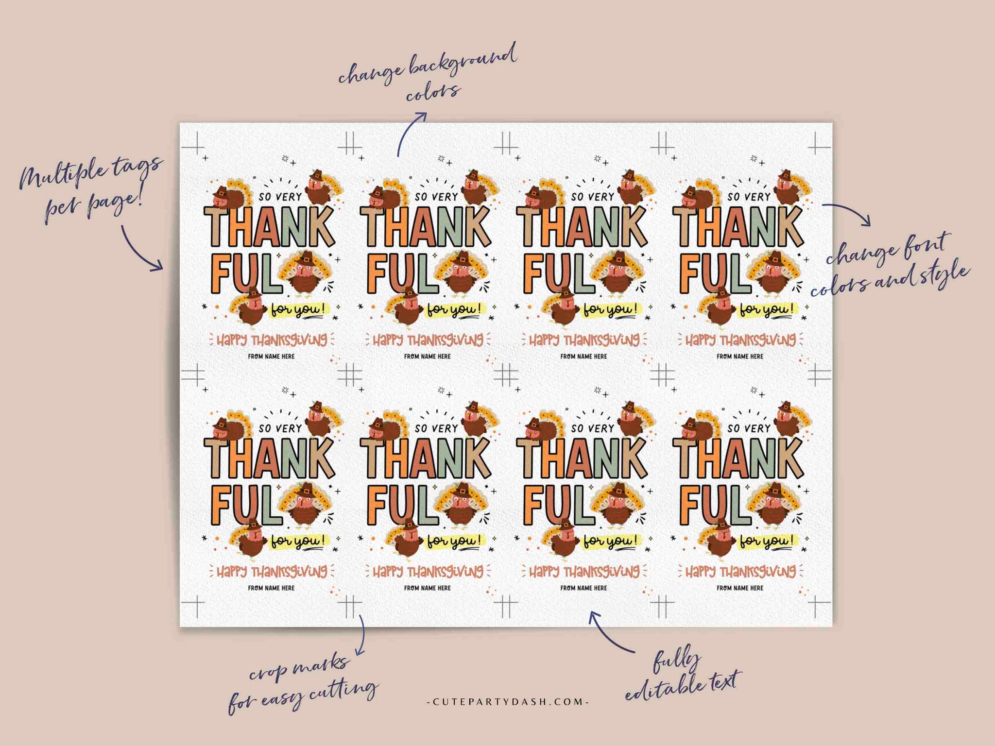 Thanksgiving Thankful for You Gift Tag Printable INSTANT DOWNLOAD ...