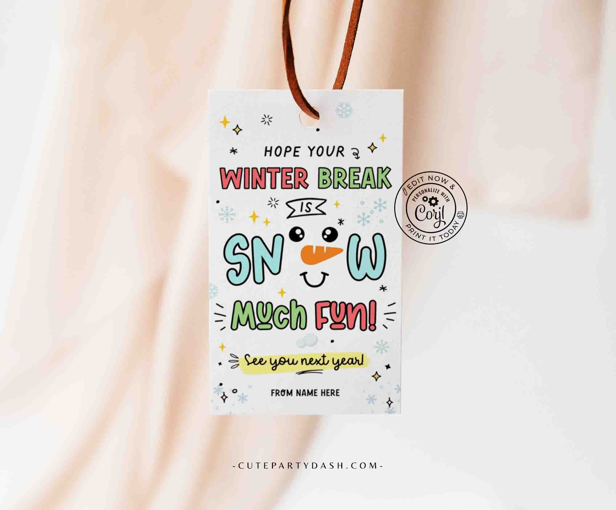 Editable School's Out Winter Break Christmas Gift Tag Printable INSTANT ...