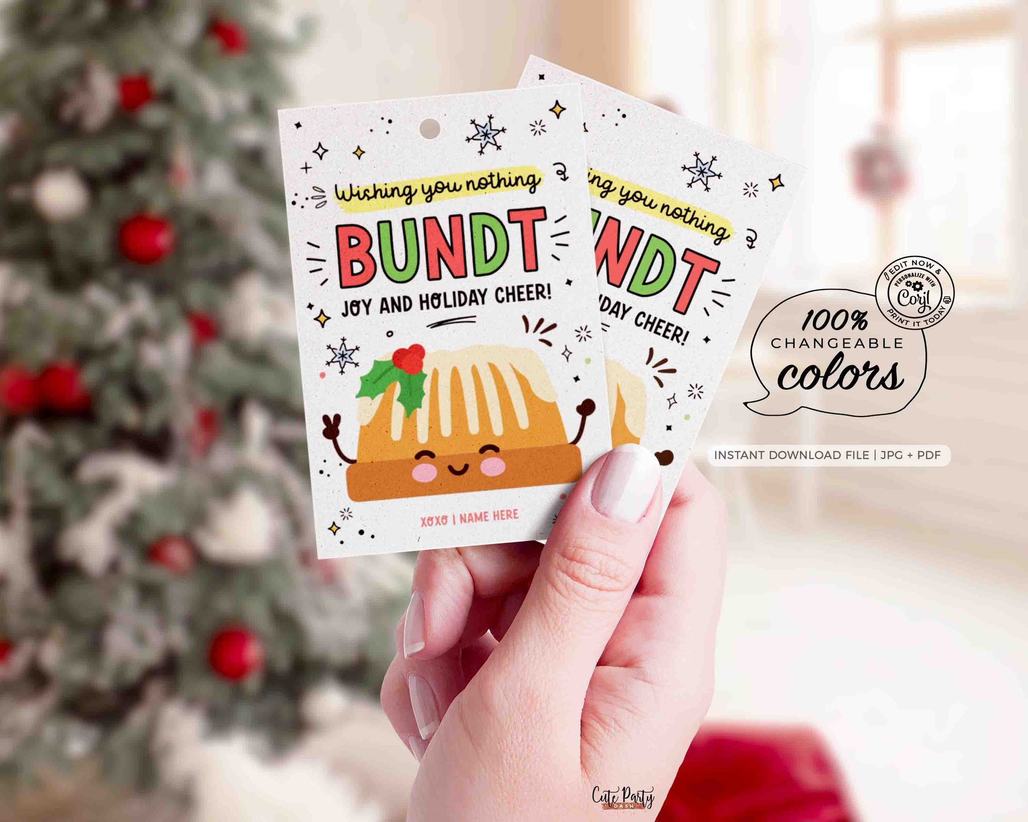 Christmas Bundt Cake Sticker Tag INSTANT DOWNLOAD – Cute Party Dash