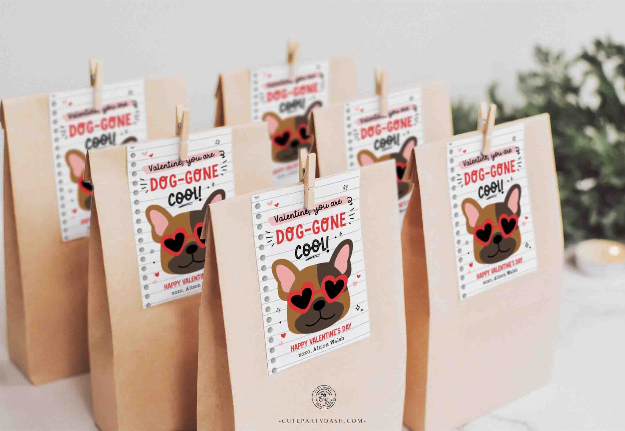 Printable Dog Valentine's Day Card Tags INSTANT DOWNLOAD – Cute Party Dash