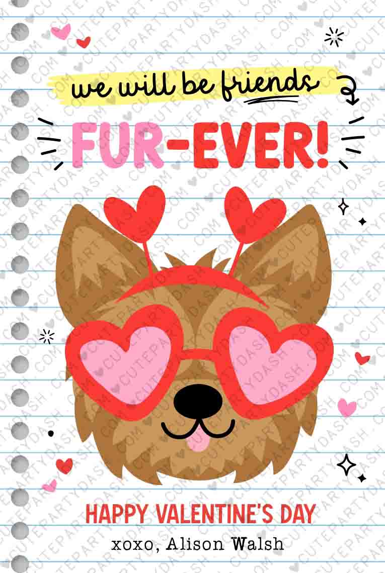 Printable Dog Valentine's Day Card Tags INSTANT DOWNLOAD – Cute Party Dash