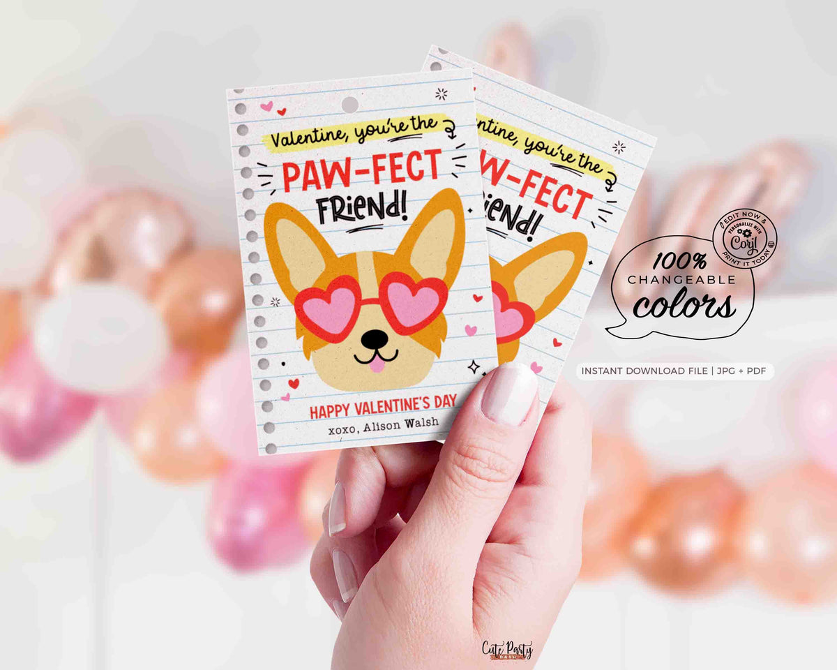 Printable Dog Valentine's Day Card Tags INSTANT DOWNLOAD – Cute Party Dash