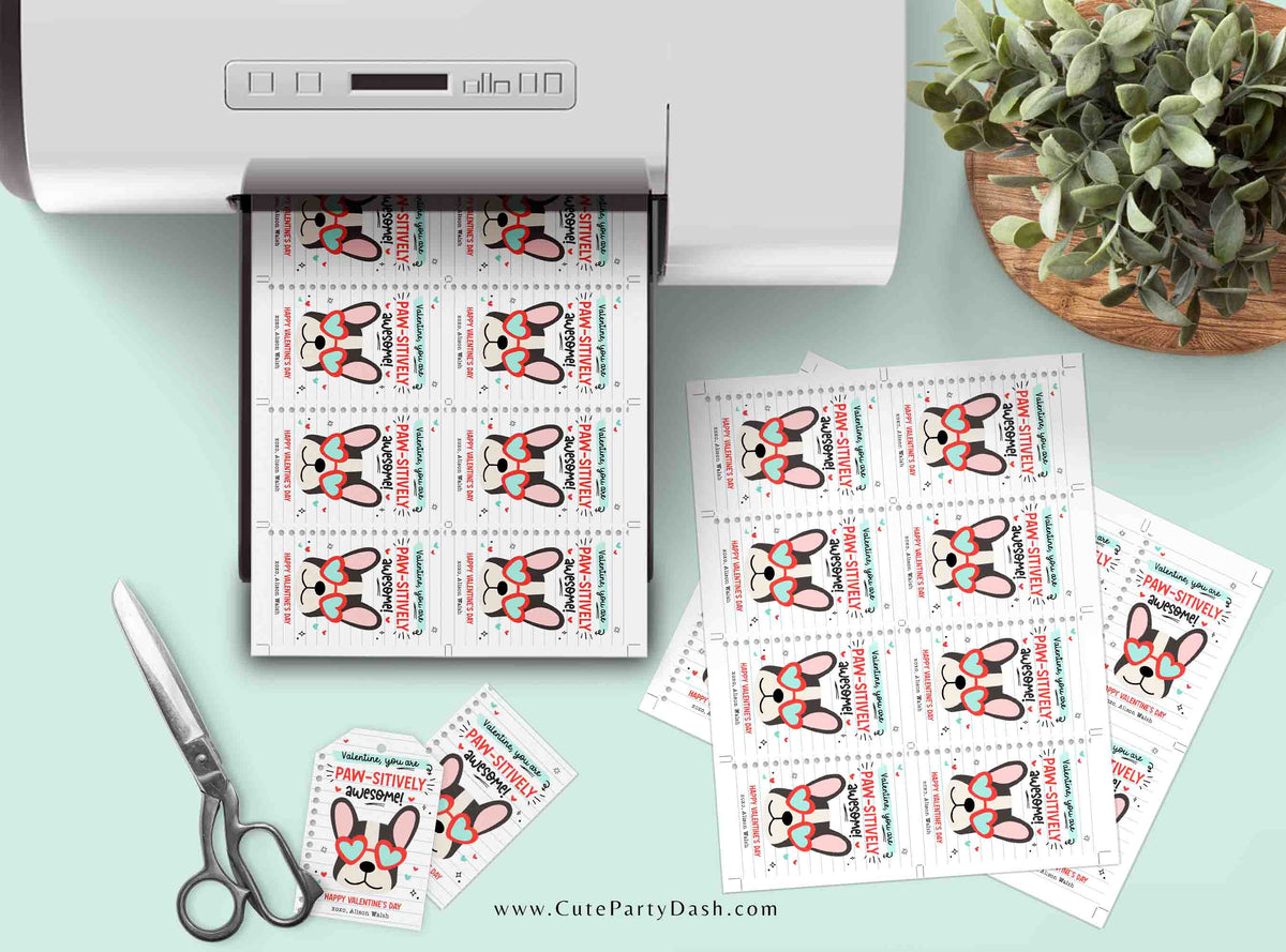 Printable Dog Valentine's Day Card Tags INSTANT DOWNLOAD – Cute Party Dash
