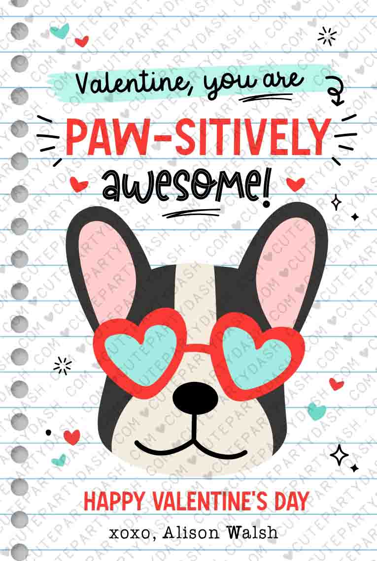Printable Dog Valentine's Day Card Tags INSTANT DOWNLOAD – Cute Party Dash