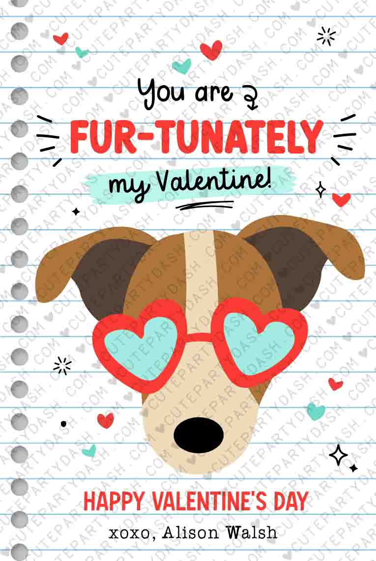 Printable Dog Valentine's Day Card Tags INSTANT DOWNLOAD – Cute Party Dash