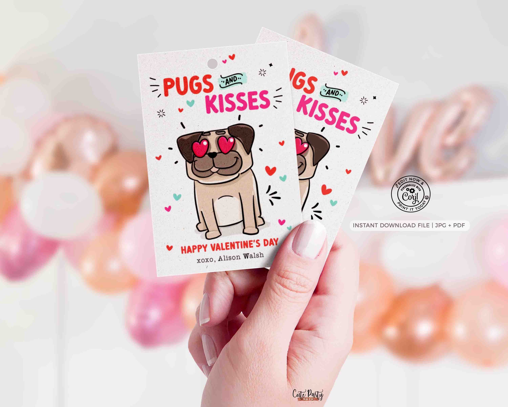 Printable Dog Valentine's Day Card Tags INSTANT DOWNLOAD – Cute Party Dash