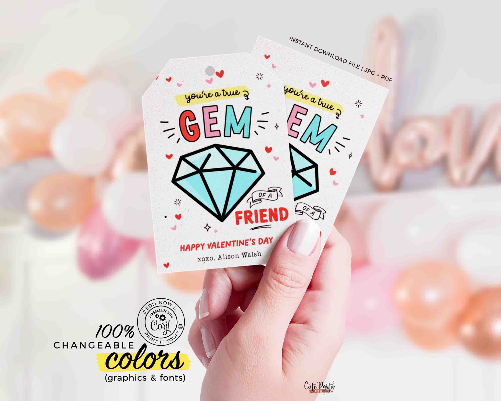 Valentine's Day Kids Classroom Ring Valentine Pop Gemstone Punny Tags ...