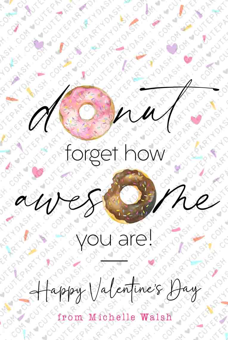 Valentine's Day Card Print Donut Valentine's Day Cards- Printable ...