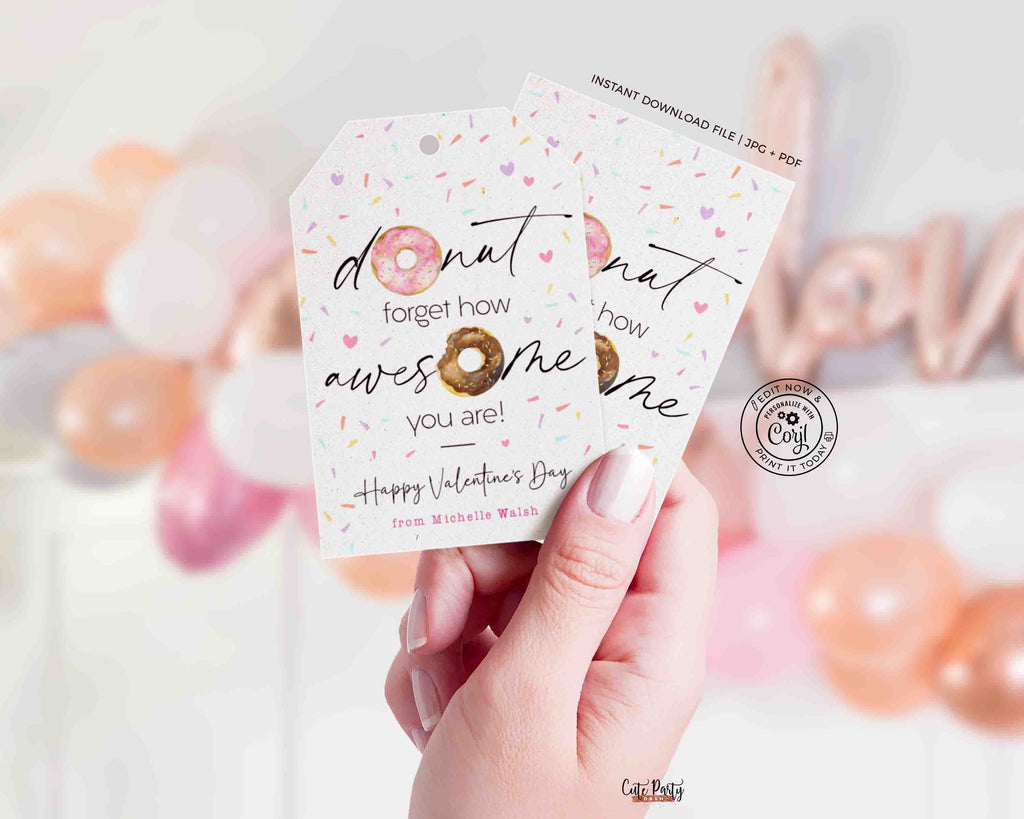 Donuts Valentines Day Gift Tag Printable INSTANT DOWNLOAD – Cute Party Dash