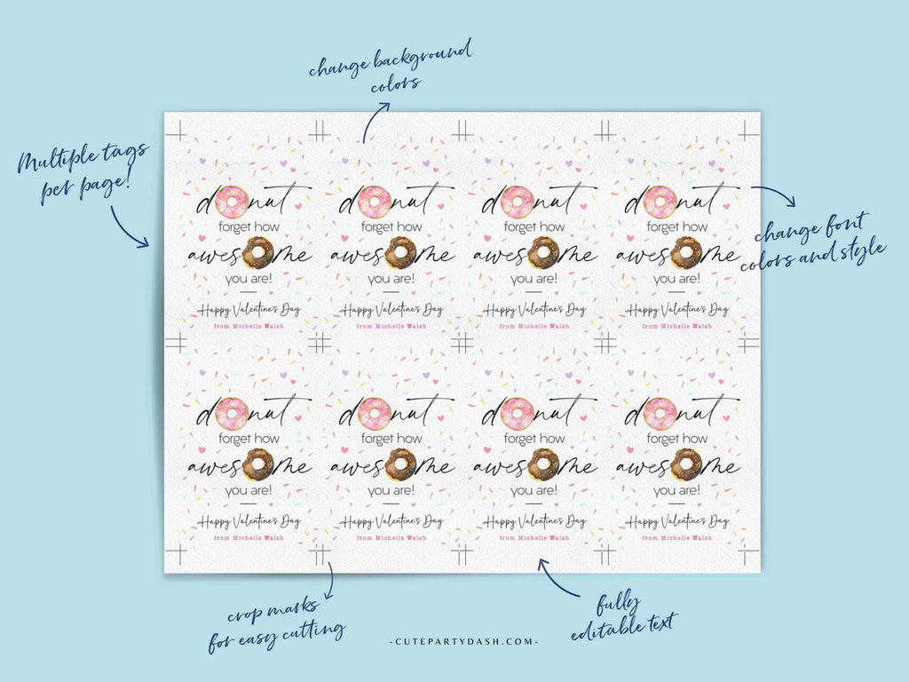 Donuts Valentines Day Gift Tag Printable INSTANT DOWNLOAD – Cute Party Dash
