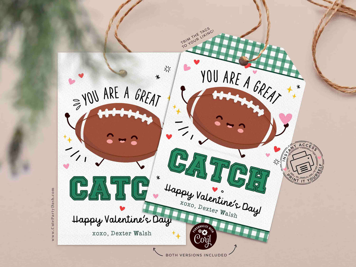 Football Valentine's Day Kids Classroom Tags Printable INSTANT DOWNLOAD ...