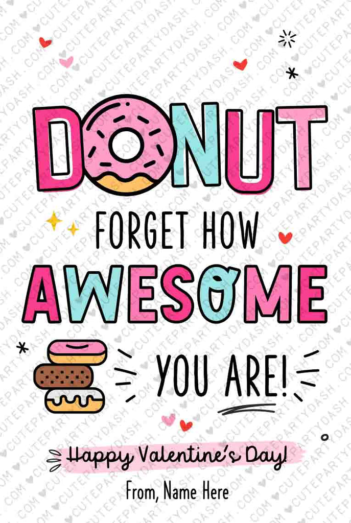 Donuts Valentines Day Gift Tag Printable INSTANT DOWNLOAD – Cute Party Dash