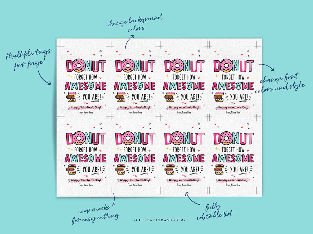Donuts Valentines Day Gift Tag Printable INSTANT DOWNLOAD – Cute Party Dash
