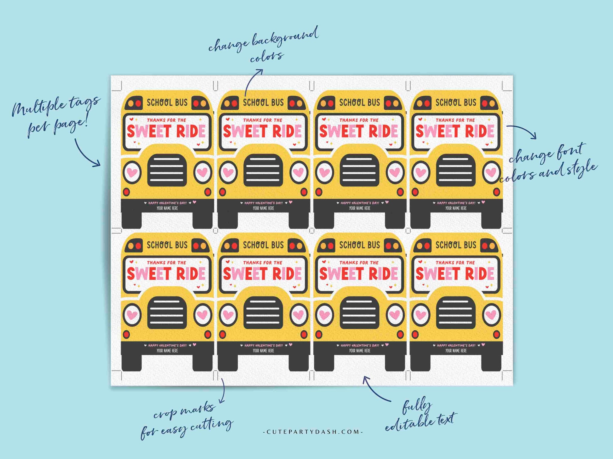 School Bus Driver Valentine's Day Gift Tag Printable INSTANT DOWNLOAD ...